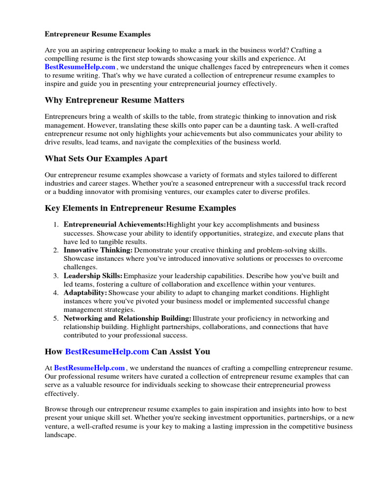 Entrepreneur Resume Examples | PDF | Entrepreneurship | Résumé