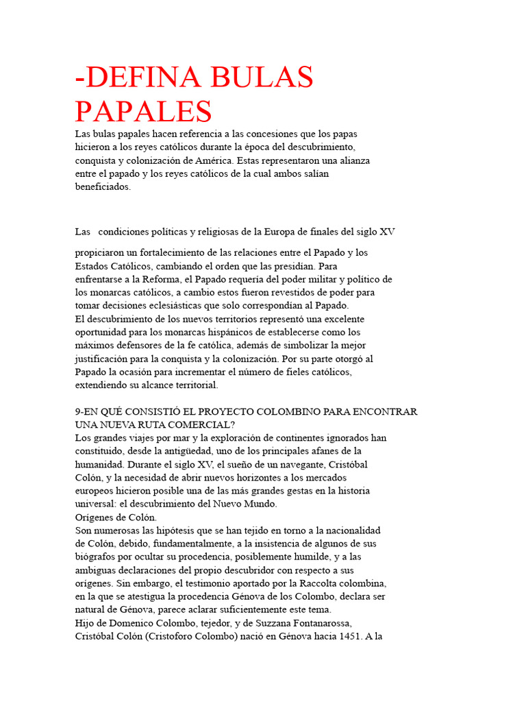 Bulas Papales y la Conquista de América | PDF | Cristobal colon | Europa