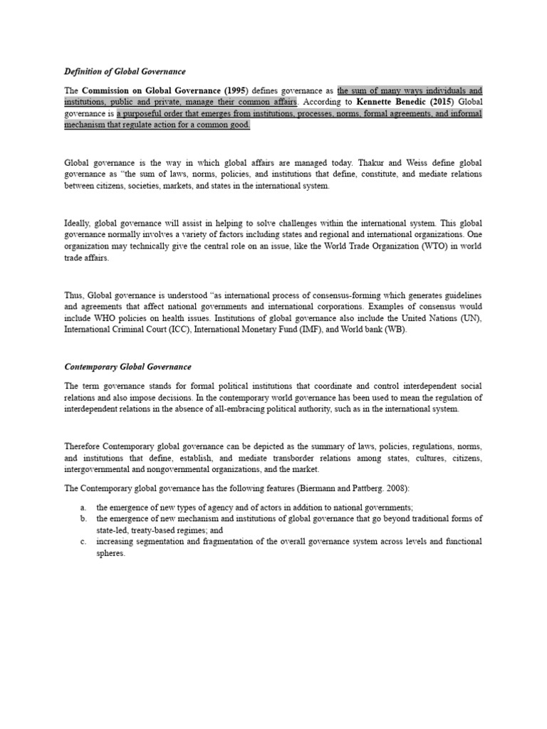 Definition of Global Governance | PDF | Global Governance | Governance