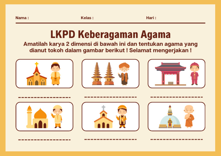 Kuning Ilustrasi LKPD Keberagaman Agama Lembar Kerja | PDF | Ilmu Sosial