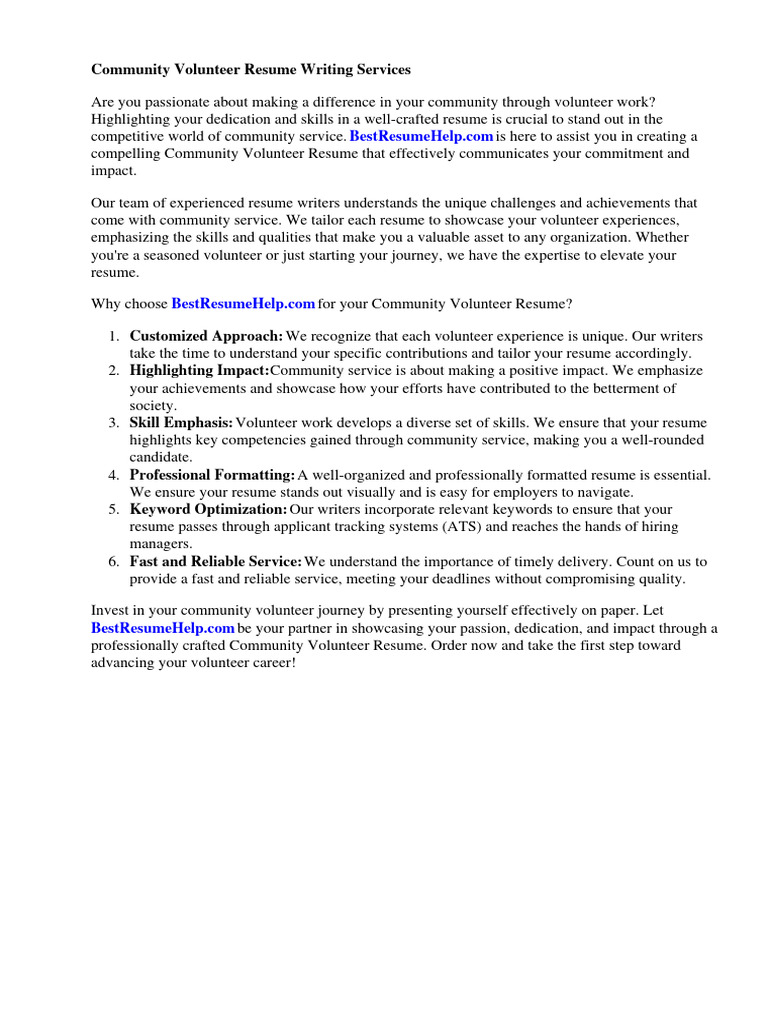 Community Volunteer Resume Sample | PDF | Résumé | Volunteering