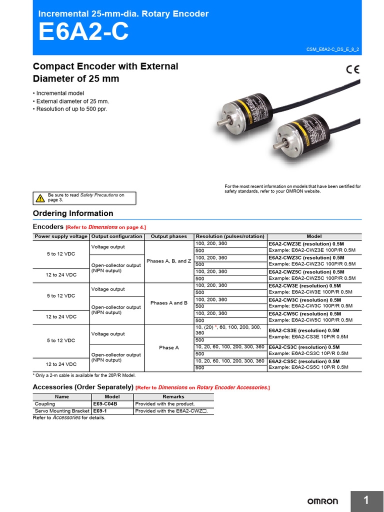E6A2 CW5C Omron Encoder Datasheet | PDF | Legal Liability | Electrical Engineering