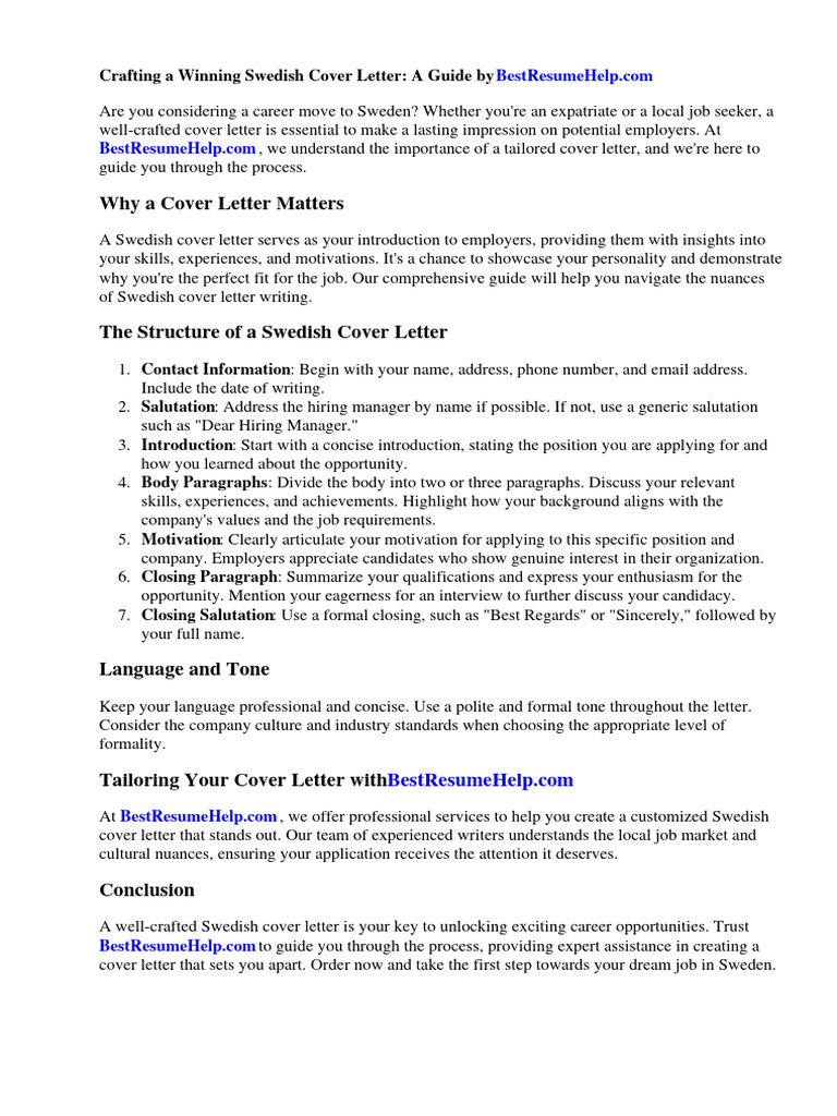 Swedish Cover Letter Example | PDF | Résumé | Motivation