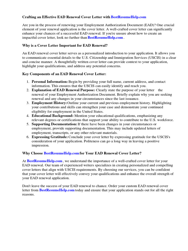 EAD Renewal Cover Letter Guide | PDF | H 1 B Visa | United States ...