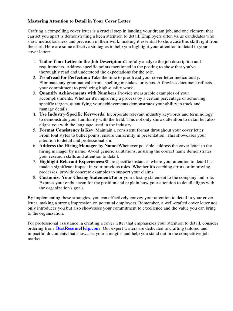 How To Demonstrate Attention To Detail in Cover Letter | PDF ...