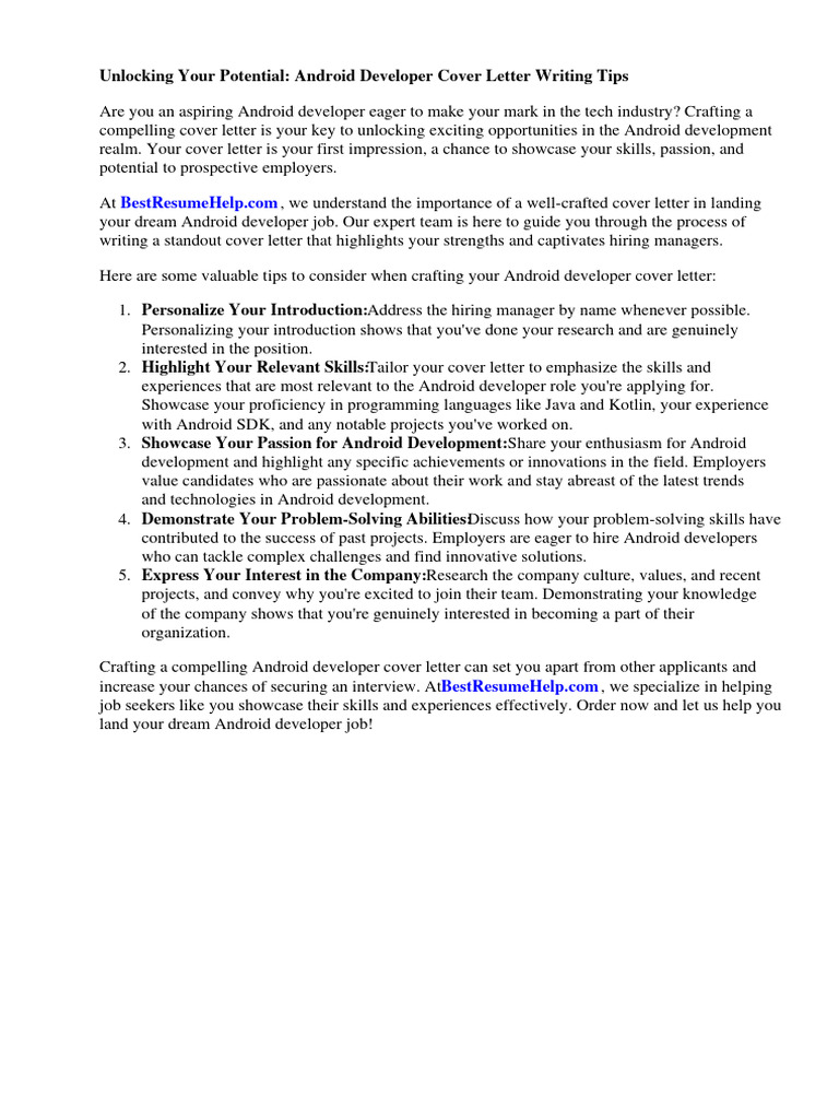 Android Developer Cover Letter | PDF | Android (Operating System ... Android Developer Cover Letter | PDF | Android (Operating System ...
