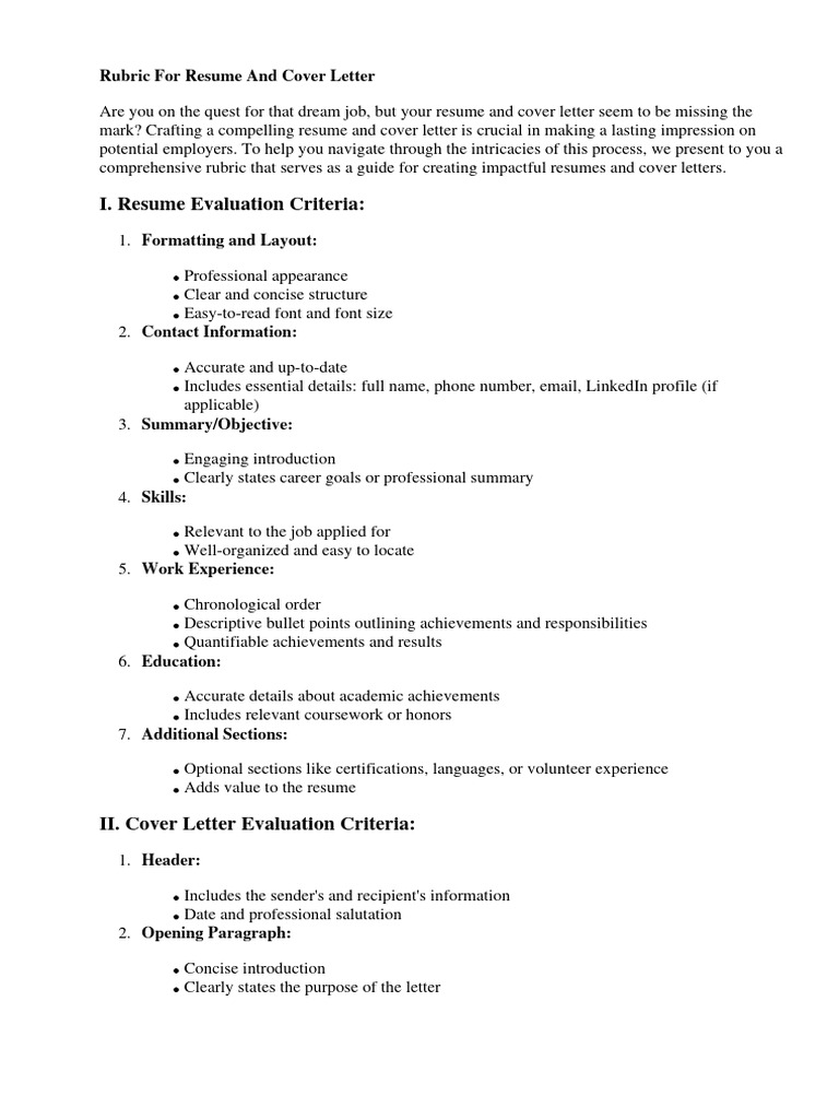 Resume and Cover Letter Rubric | PDF | Résumé | Cognition