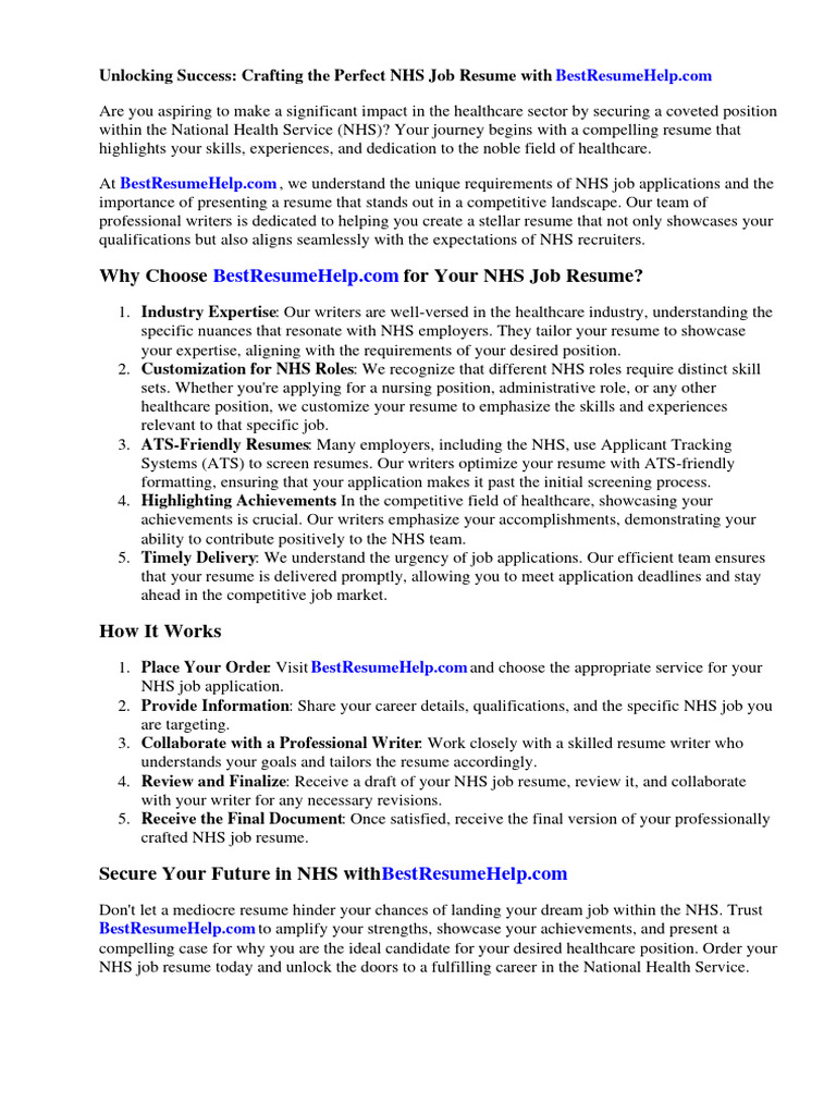 NHS Job Resume Crafting Guide | PDF | Résumé | World Wide Web