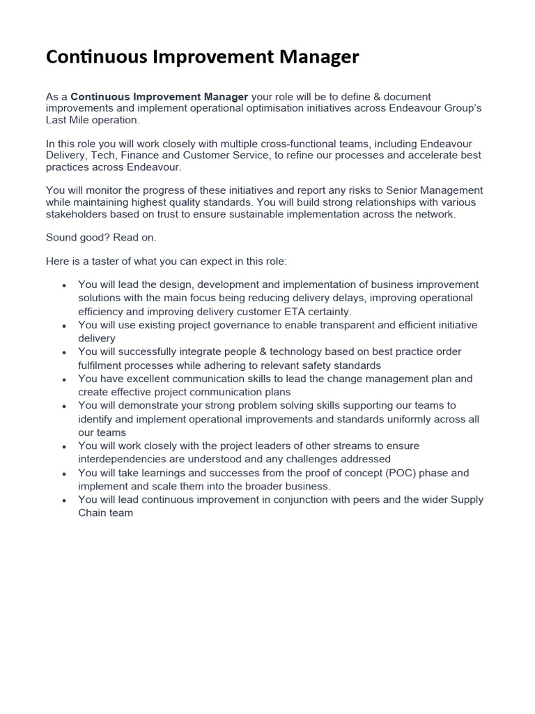 Process Improvement Manager | PDF | Business Process | Procurement