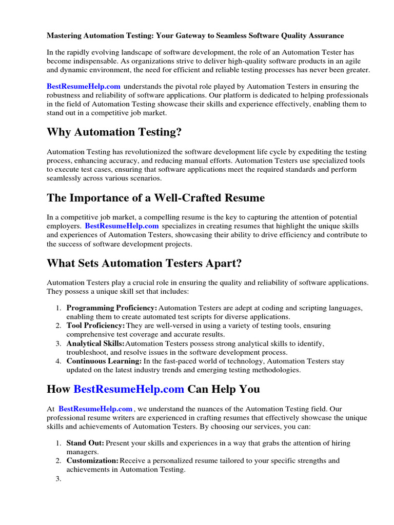 Automation Tester Sample Resume | PDF | Software Testing | Automation