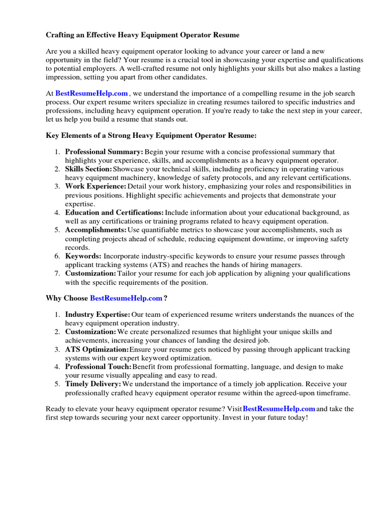 Heavy Equipment Operator Resume | PDF