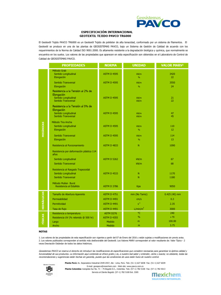 ET Geotextil TR6000 MARV - 2016 Ene | PDF