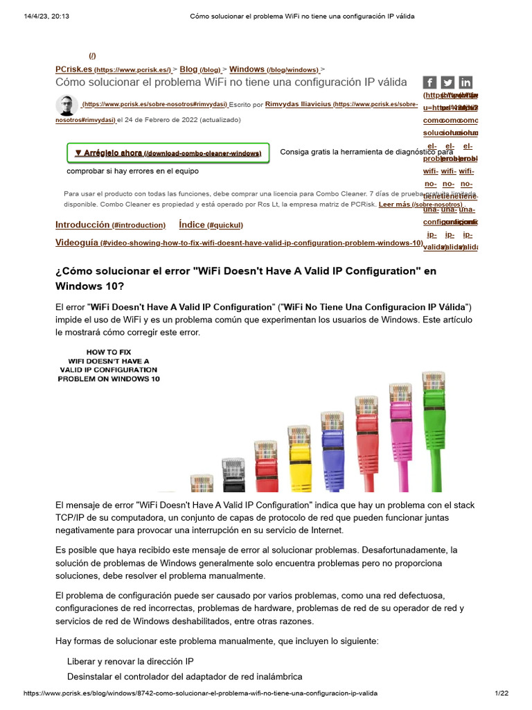 Cómo Solucionar El Problema WiFi No Tiene Una Configuración IP Válida | PDF | Dirección IP | Red ...