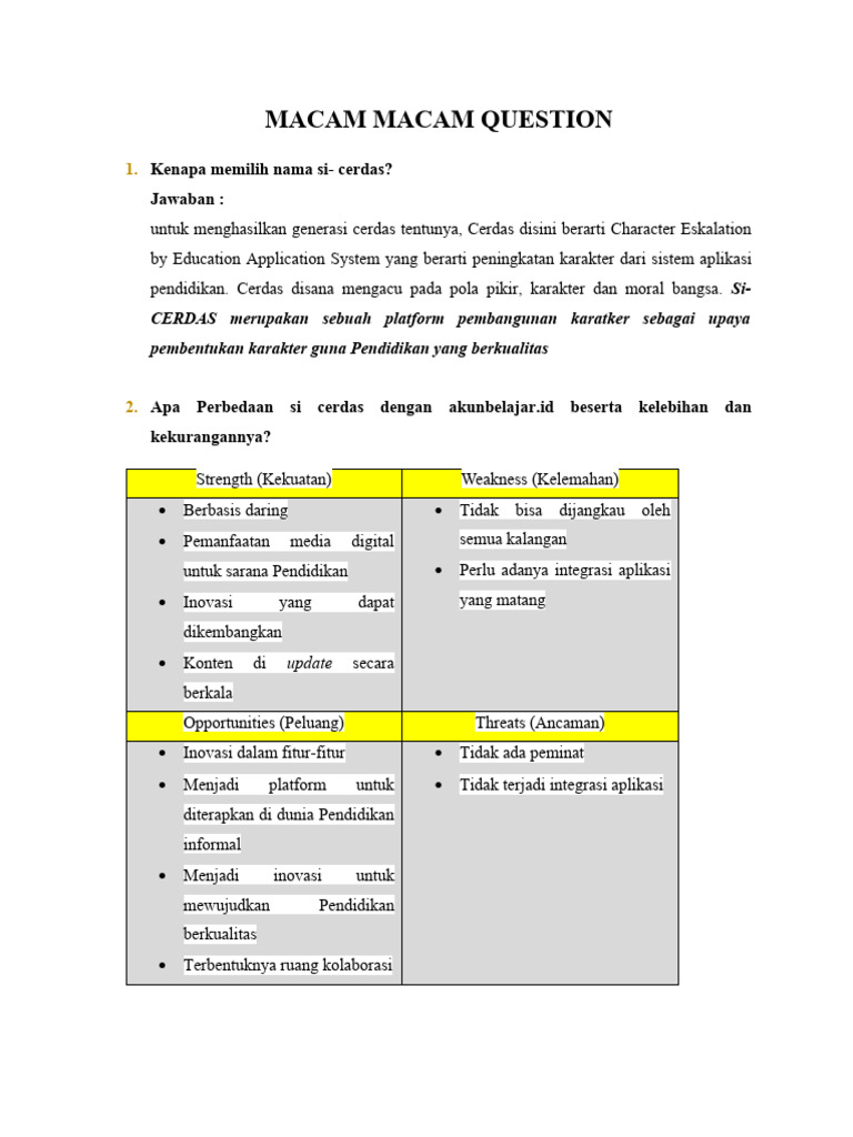 Macam Macam Question | PDF