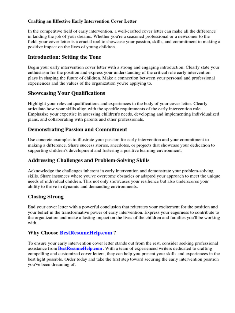 Early Intervention Cover Letter | PDF | Early Childhood Education | Résumé