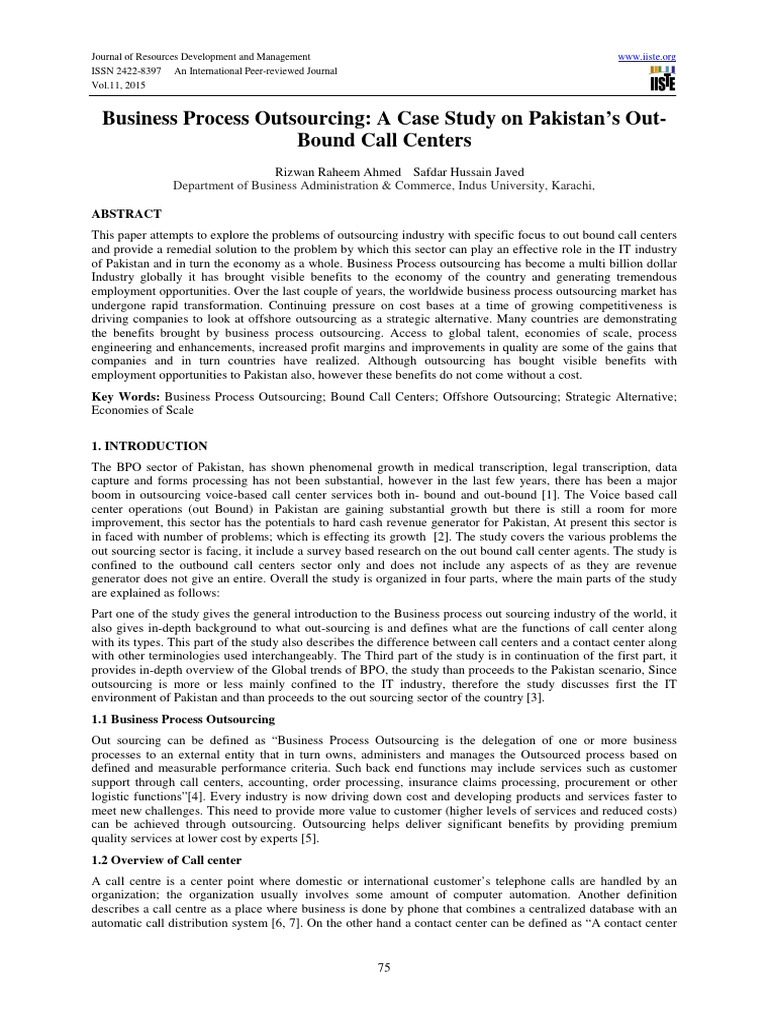 Business Process Outsourcing: A Case Study On Pakistan's Out-Bound Call Centers | PDF ...