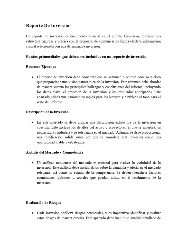 Reporte De Inversión | PDF