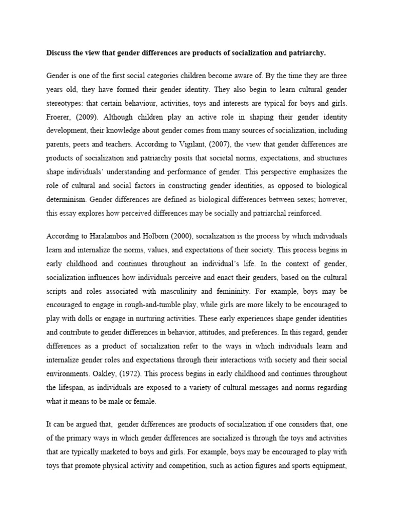 Gender Differences: Socialization & Patriarchy | PDF | Gender | Gender ...