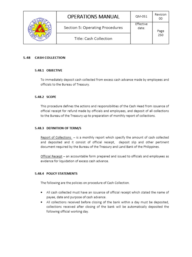 Cash Collection Procedures Guide | PDF | Receipt | Banks