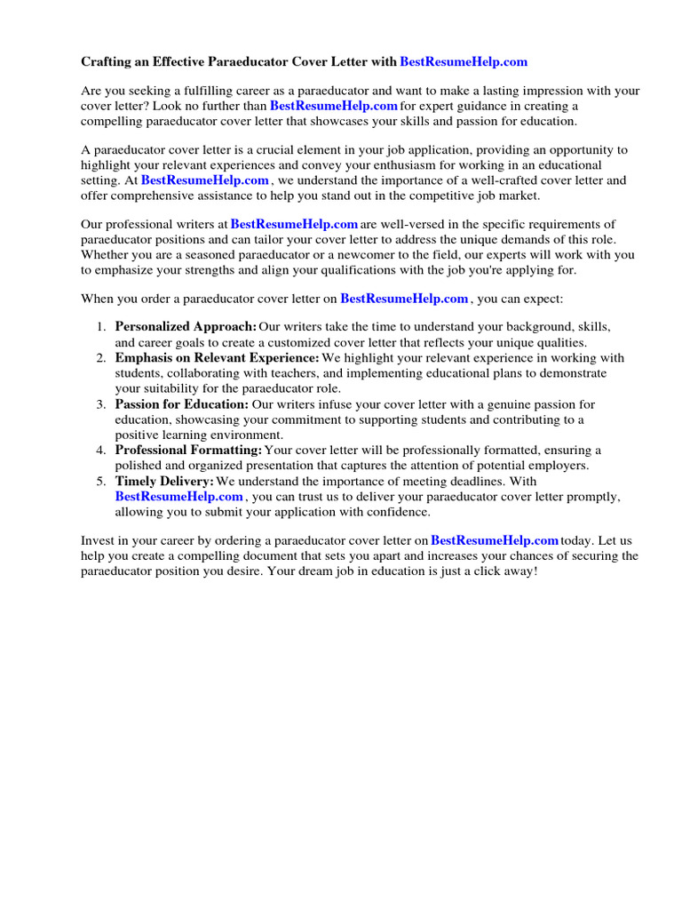 Paraeducator Cover Letter | PDF | Résumé | Teachers