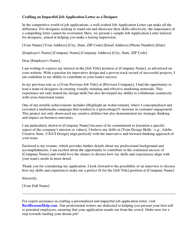 Designer Job Application Letter Guide | PDF | Résumé | Employment