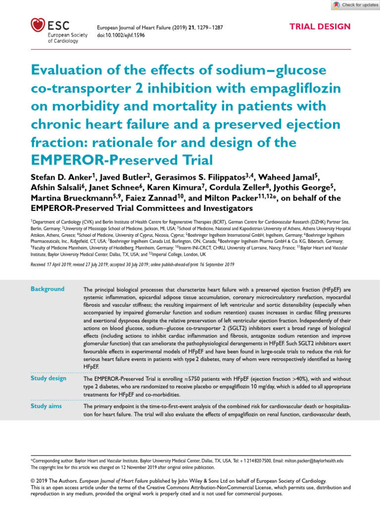 2019 EMPEROR Preserved Evaluation of The Effects of Sodium Glucose Co ...