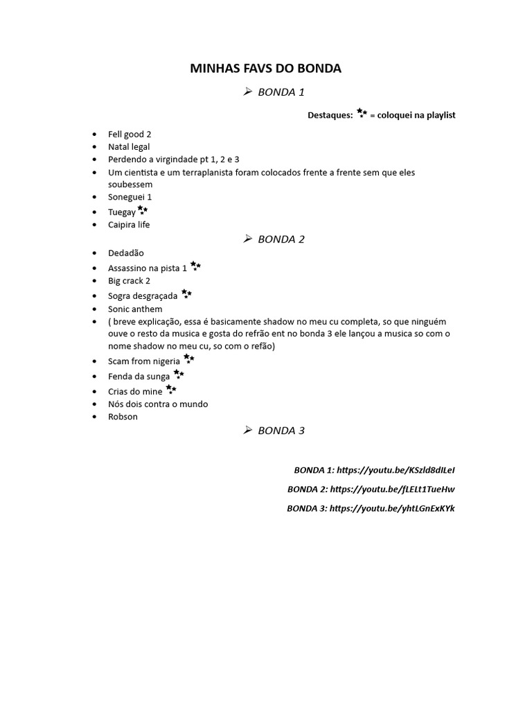 Minhas Favs Do Bonda | PDF