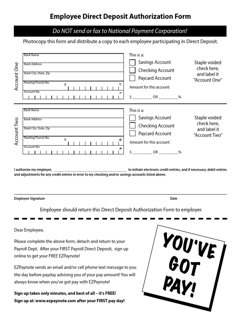 DD Employee Authorization Form EZPaynote 121621A | PDF | Banks ...