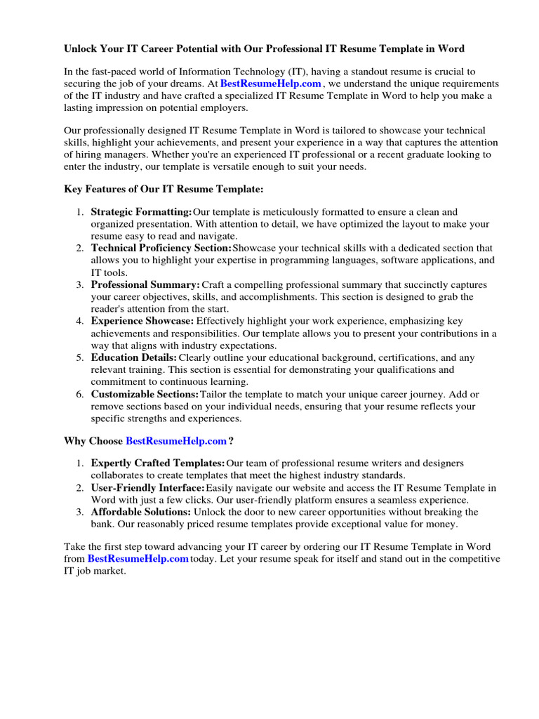 It Resume Template Word | Download Free PDF | Résumé | Microsoft Word
