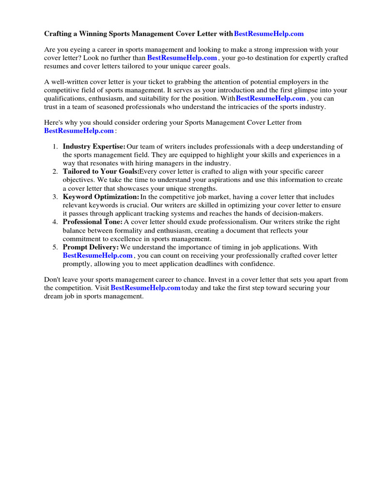 Sports Management Cover Letter Tips | PDF | Résumé | Expert