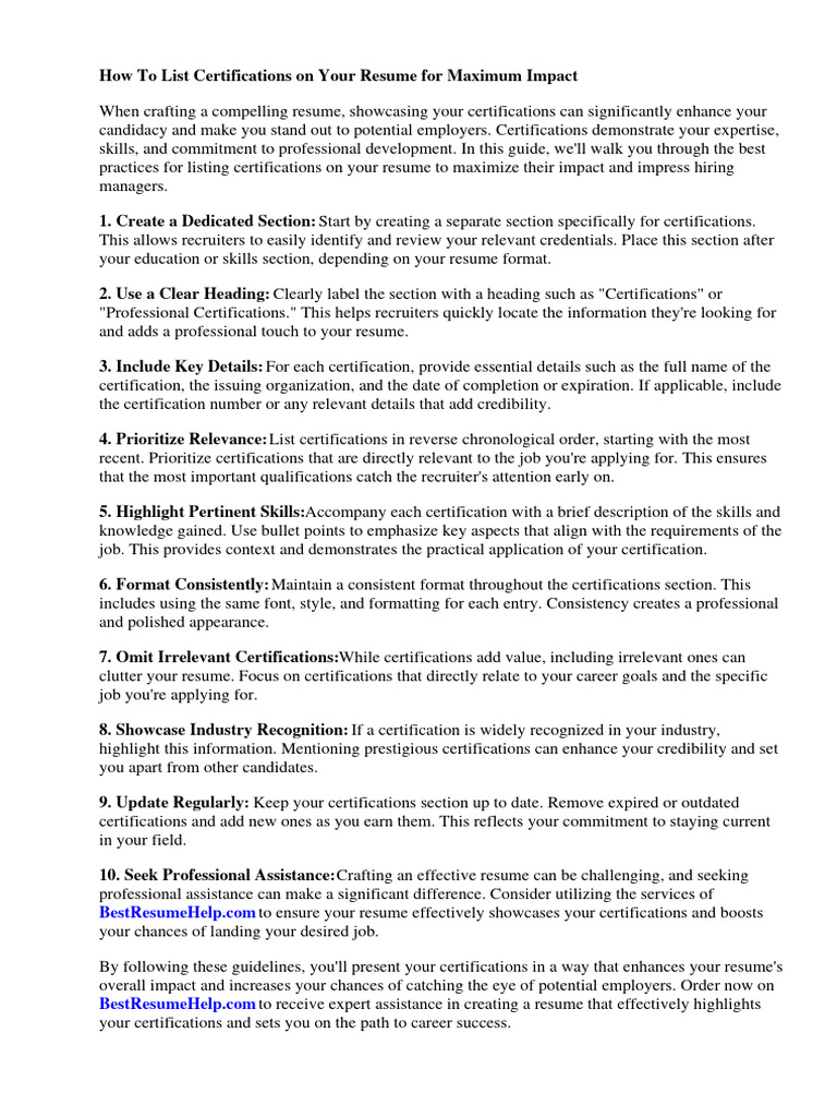 How To List Certifications On Resume Sample | PDF | Résumé | Emergency ...