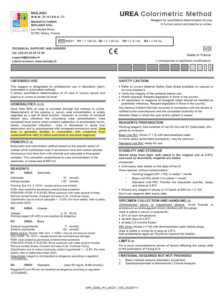 Urea Test Kit 2024 | Download Free PDF | Urea | Sodium
