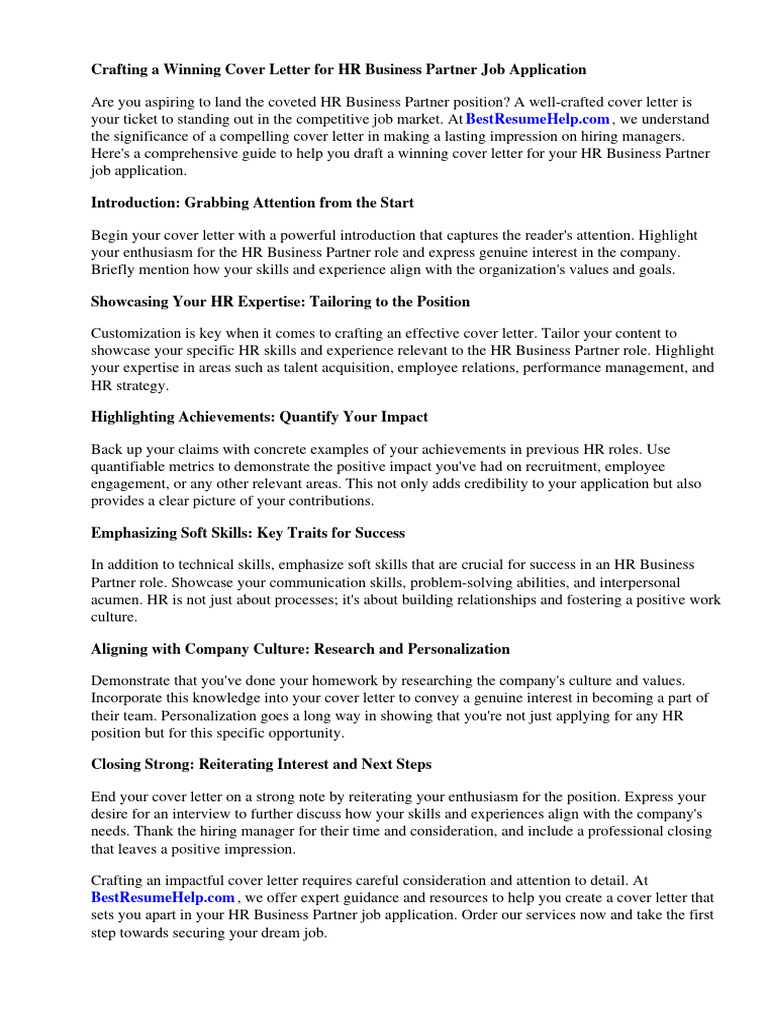 Guide to HR Business Partner Cover Letters | PDF | Human Resources | Résumé