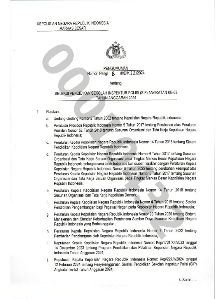 Pengumuman Sip 53 Ta 2024 | PDF