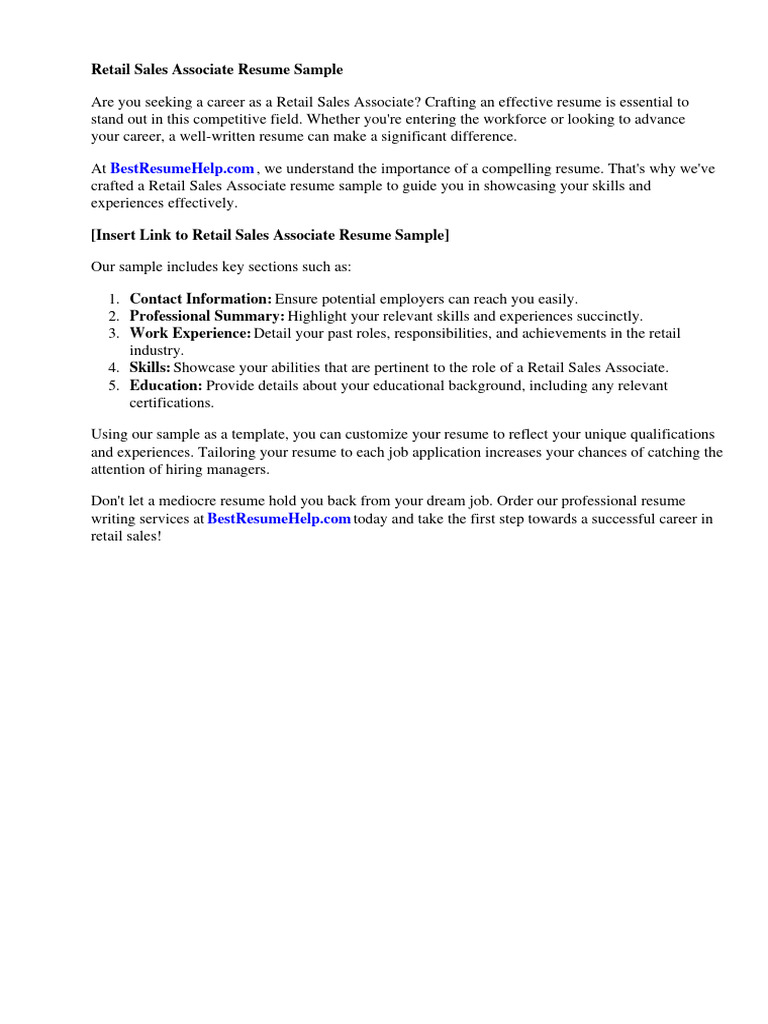 Retail Sales Associate Resume Sample | PDF | Résumé | Retail