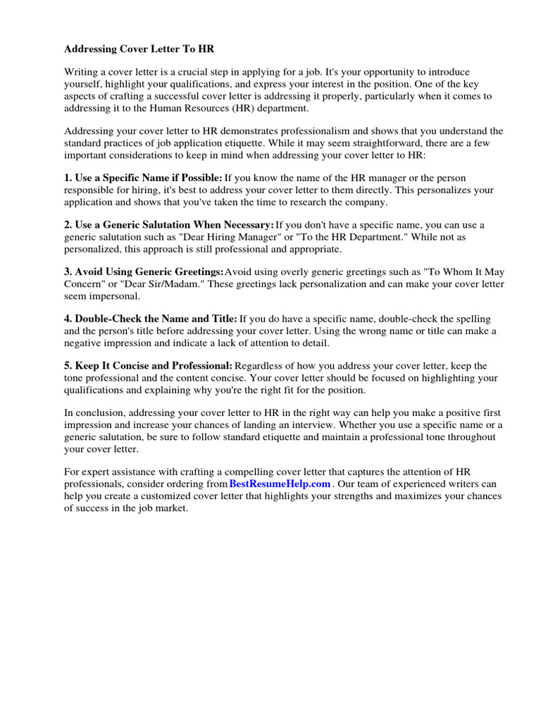 Addressing Cover Letter To HR | PDF | Résumé | Human Resource Management
