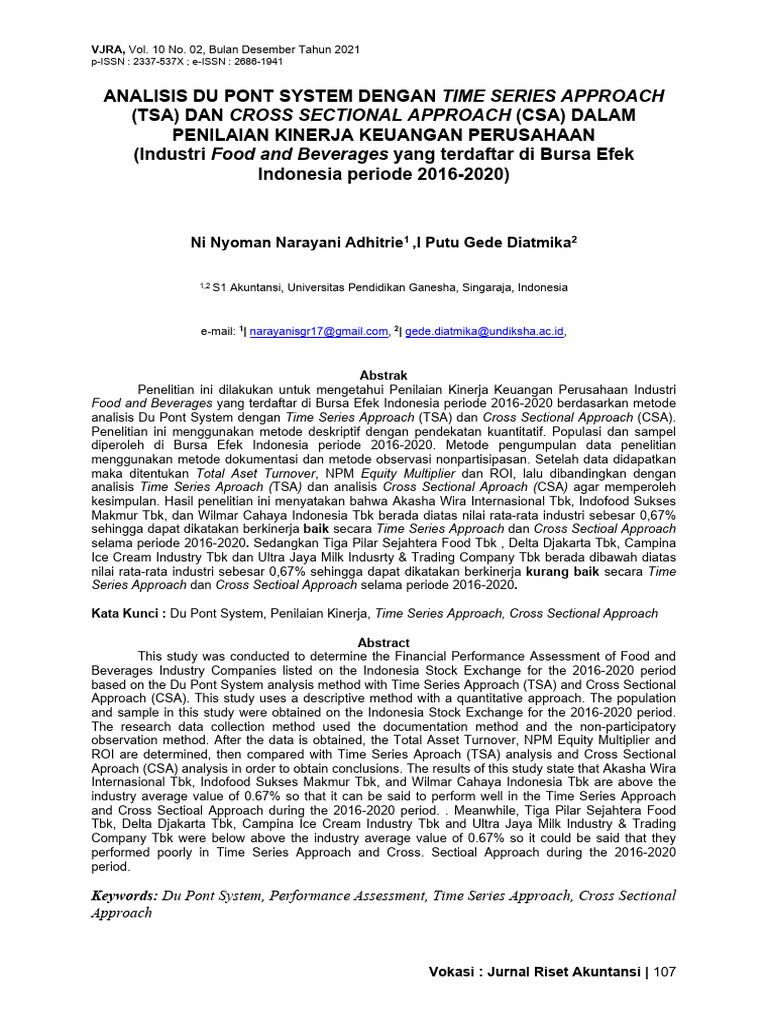 Analisis Du Pont System Dengan Time Series Approac | PDF