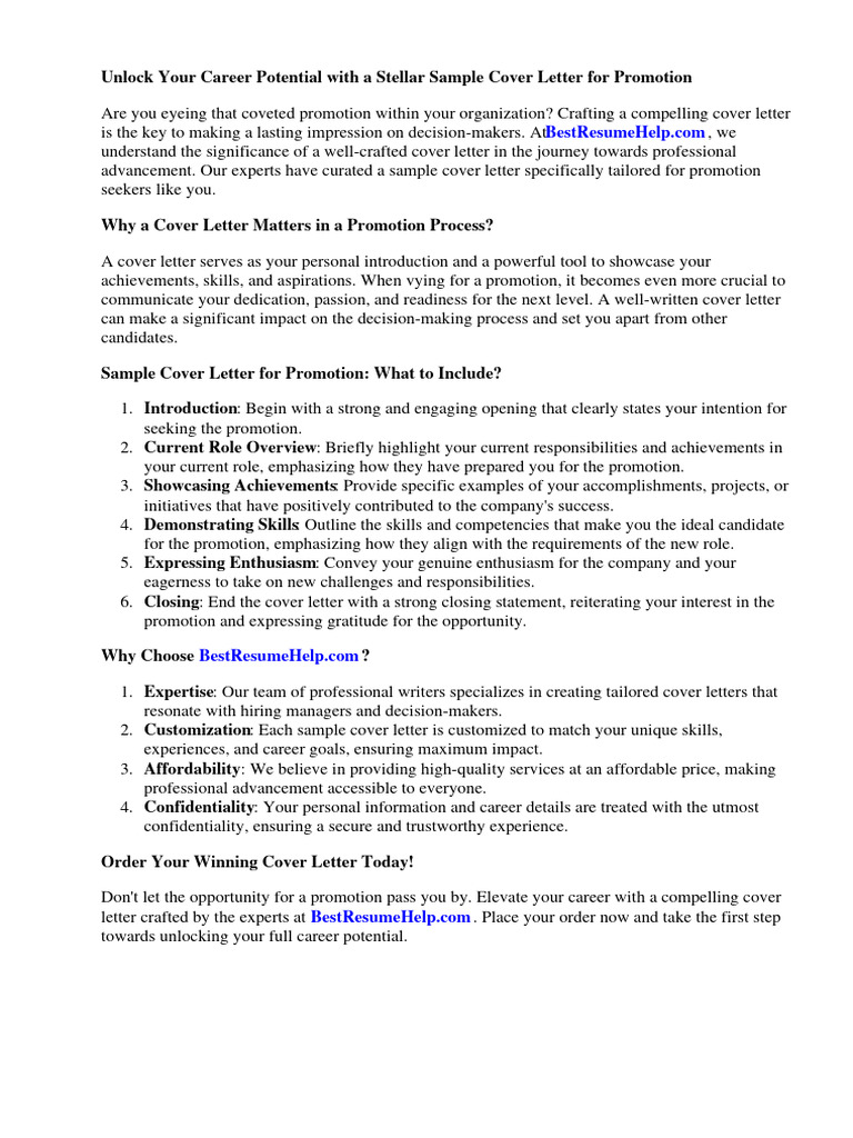 Sample Cover Letter For Promotion | Download Free PDF | Employment | Résumé