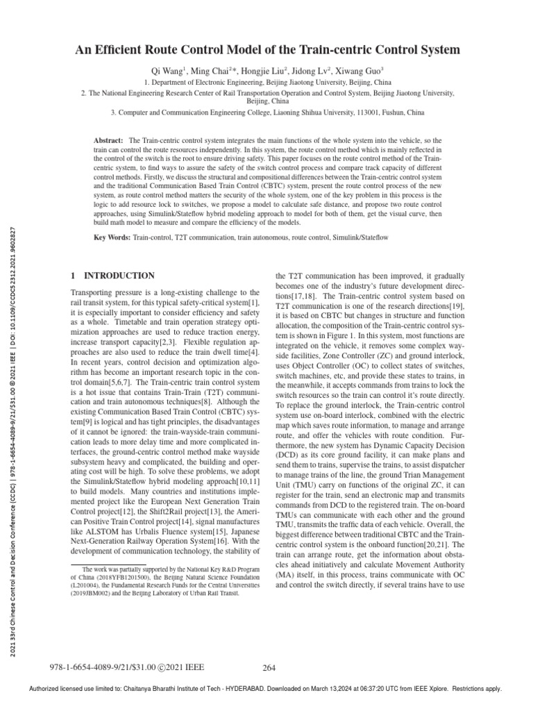 An Efficient Route Control Model Of The Train Centric Control System Pdf System Train