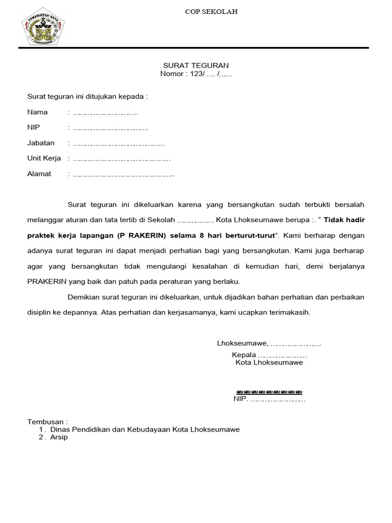 Format Surat Peringatan Dan Teguran | PDF