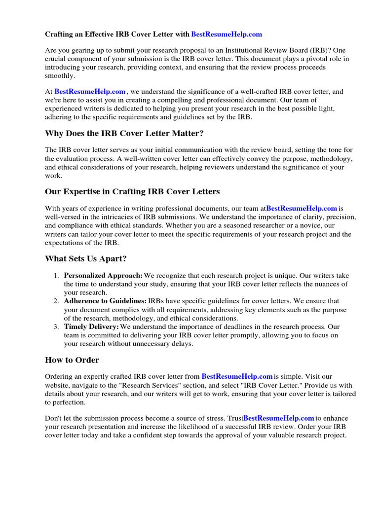 IRB Cover Letter Writing Guide | PDF | Institutional Review Board ...