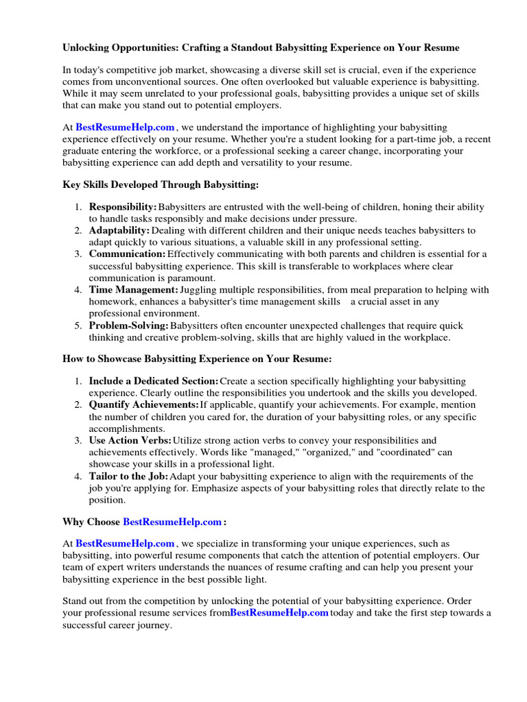 Babysitting Experience Cover Letter | PDF | Résumé | Experience