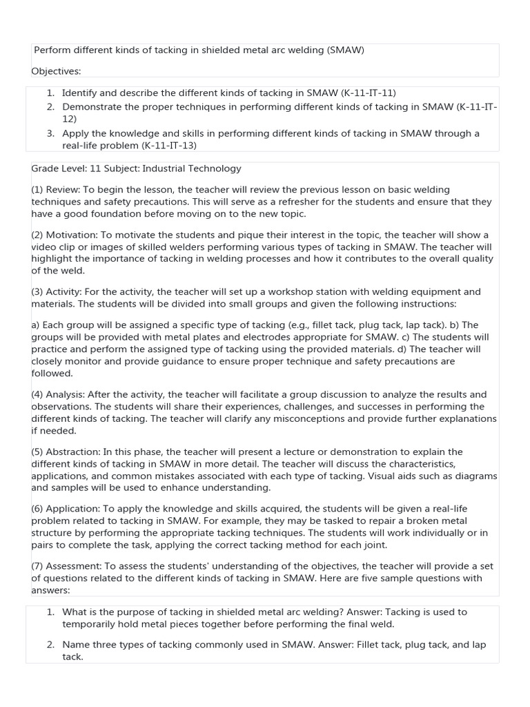 A. FIT UP WELD MATERIALSLO 1. Perform Tack Welding 1. Kinds of Tacking ...