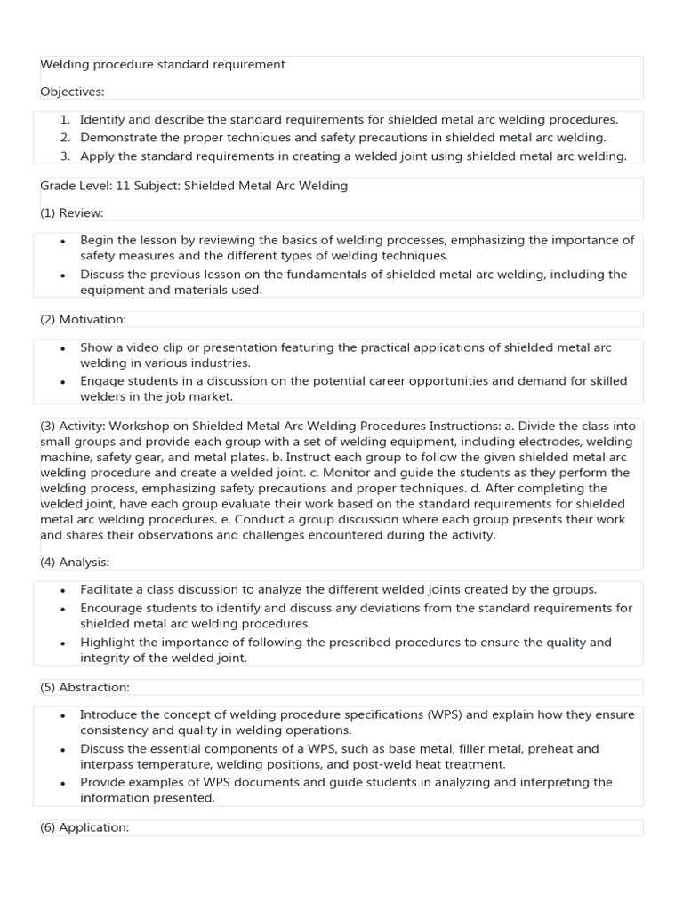 A. FIT UP WELD MATERIALSLO 1. Perform Tack Welding 2. Welding Procedure ...