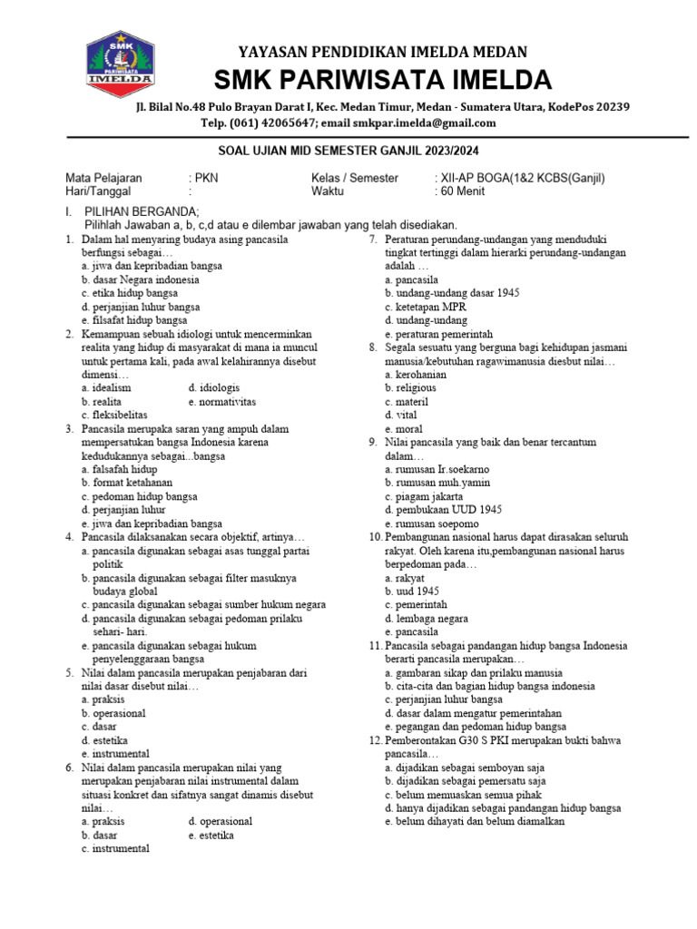 Soal PKN Xii Mid | PDF