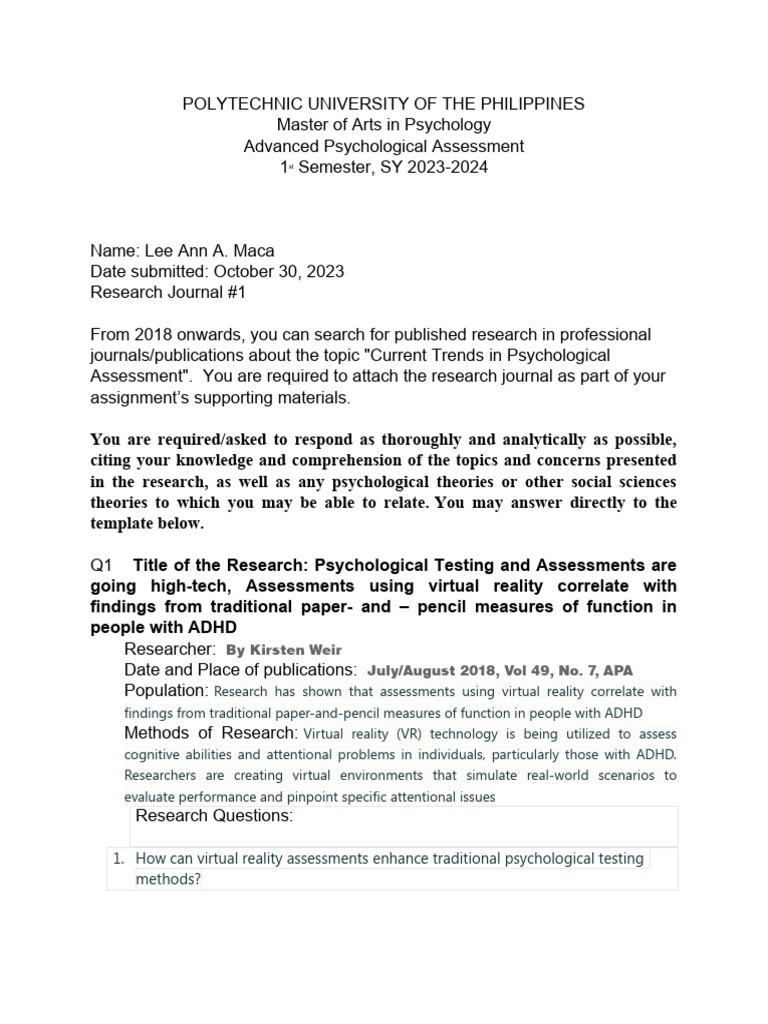 How Can Virtual Reality Assessments Enhance Traditional Psychological ...