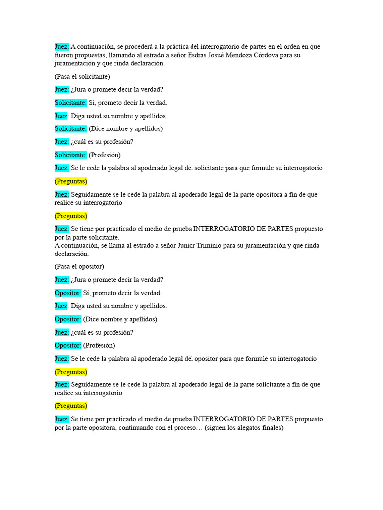 Guion de Interrogatorio de Partes | PDF