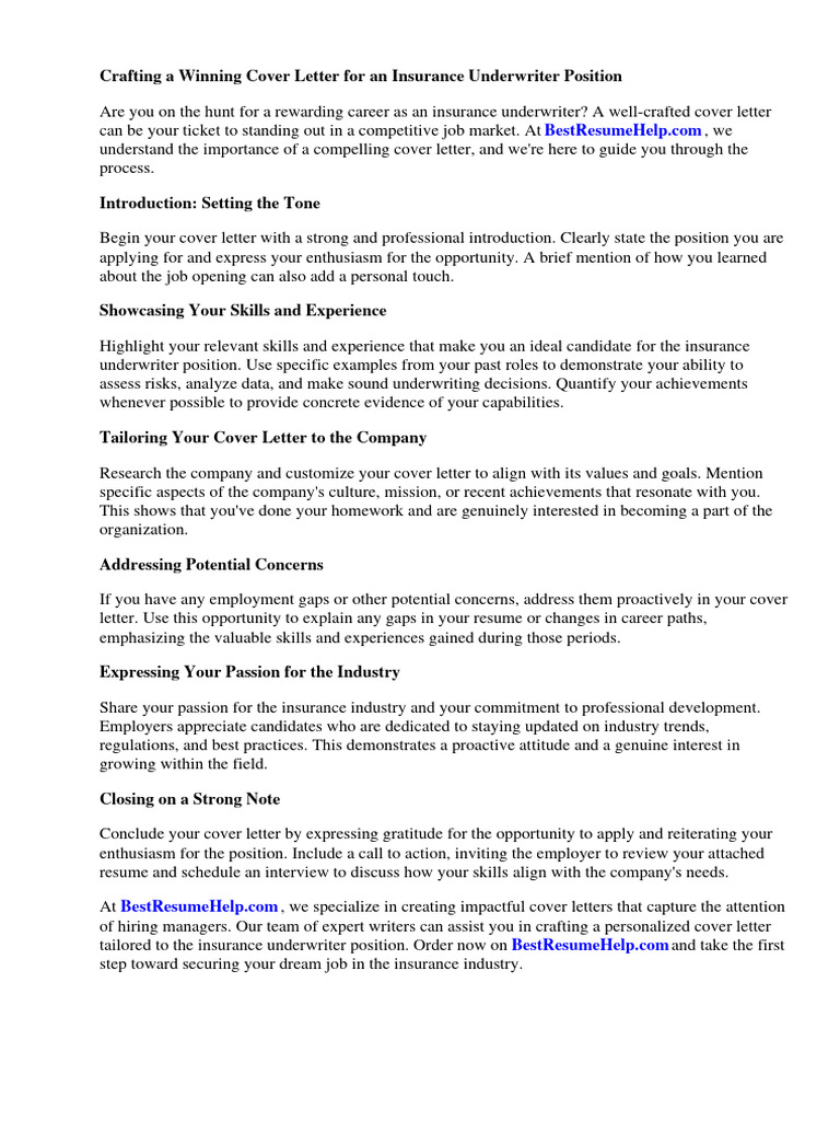Sample Cover Letter For Insurance Underwriter Position | PDF ...