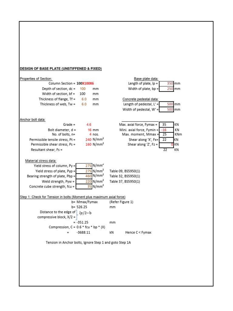 Base Plate Connection | PDF | Stress (Mechanics) | Column