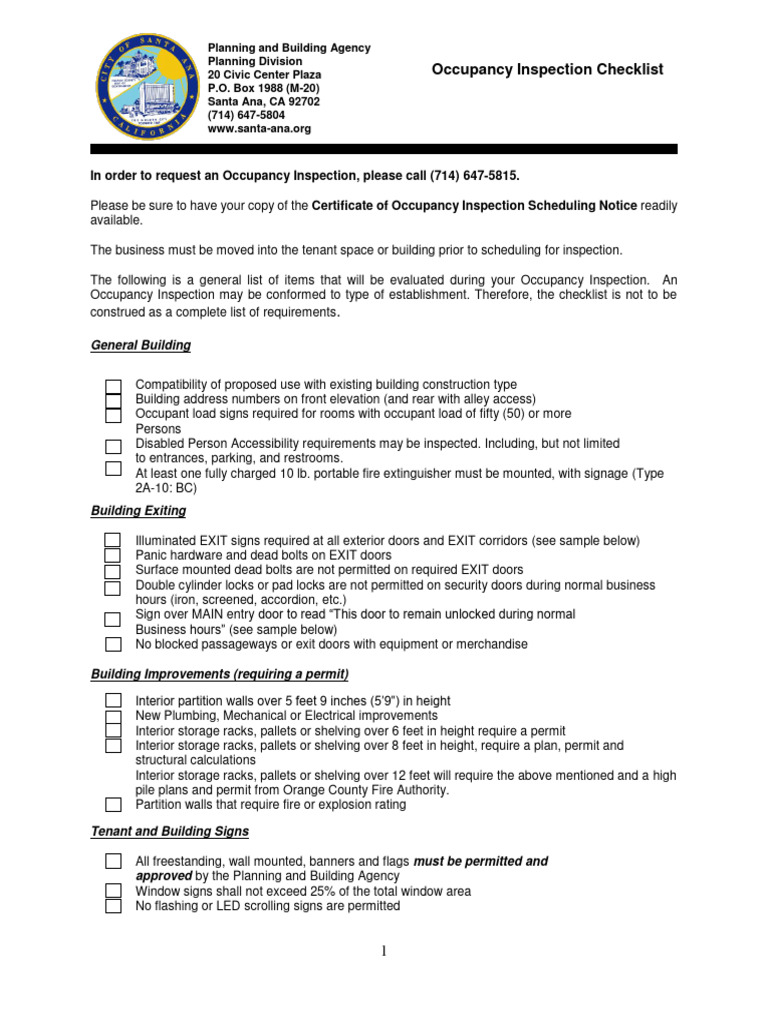 C OF O Inspection Checklist | PDF | Building Engineering